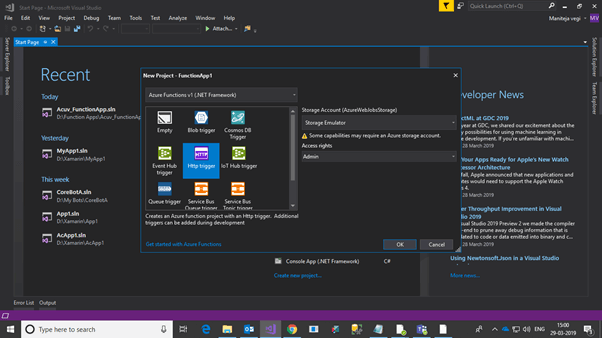How To Create An HTTP Trigger Azure Function App Using Visual Studio 2017